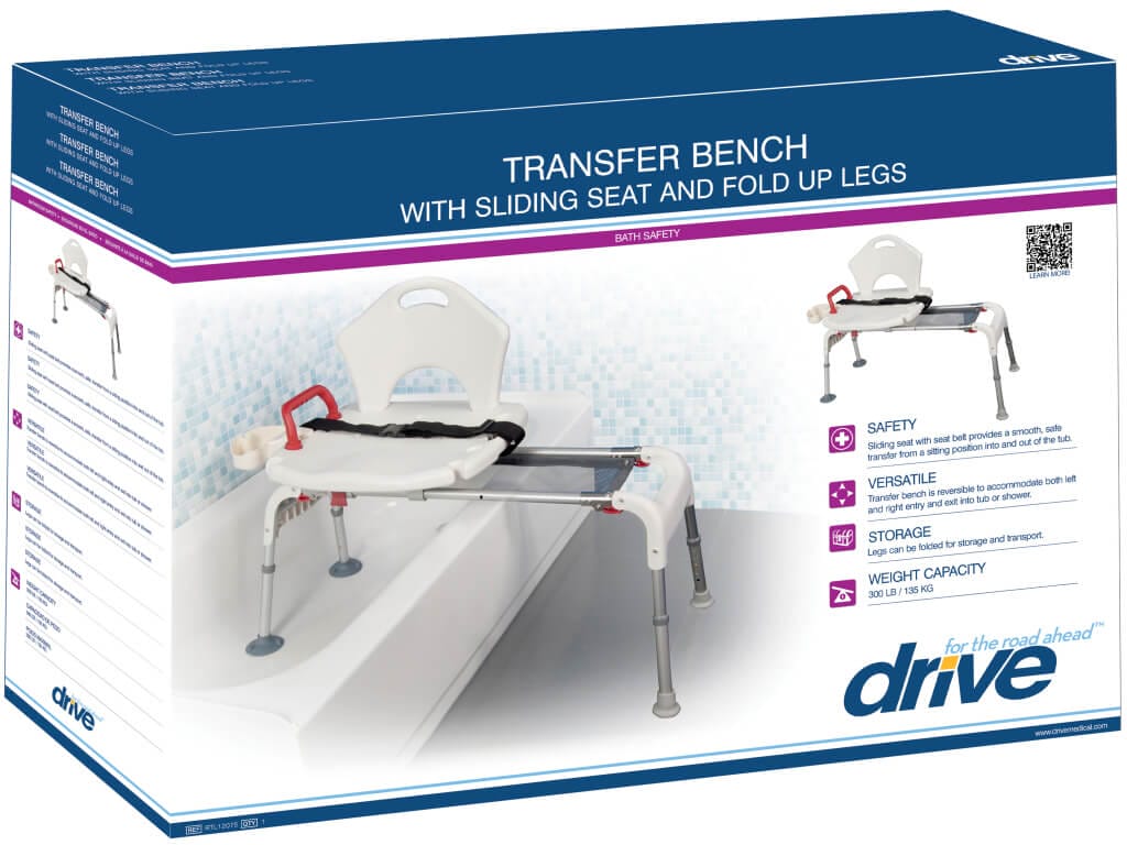 Drive Medical Transfer Bench With Sliding Seat And Fold-up Legs, 300 ...