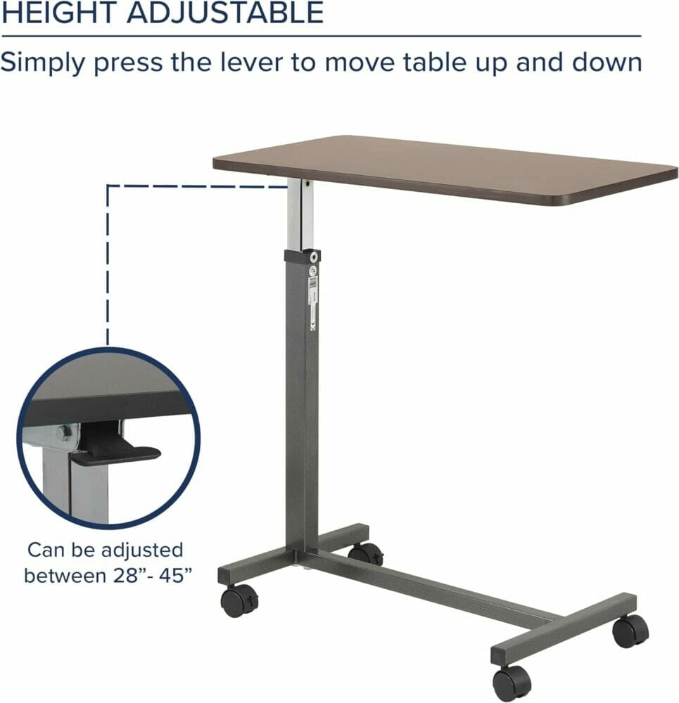 Drive Medical Non-Tilt Overbed Table – Adjustable Height With Wheels ...