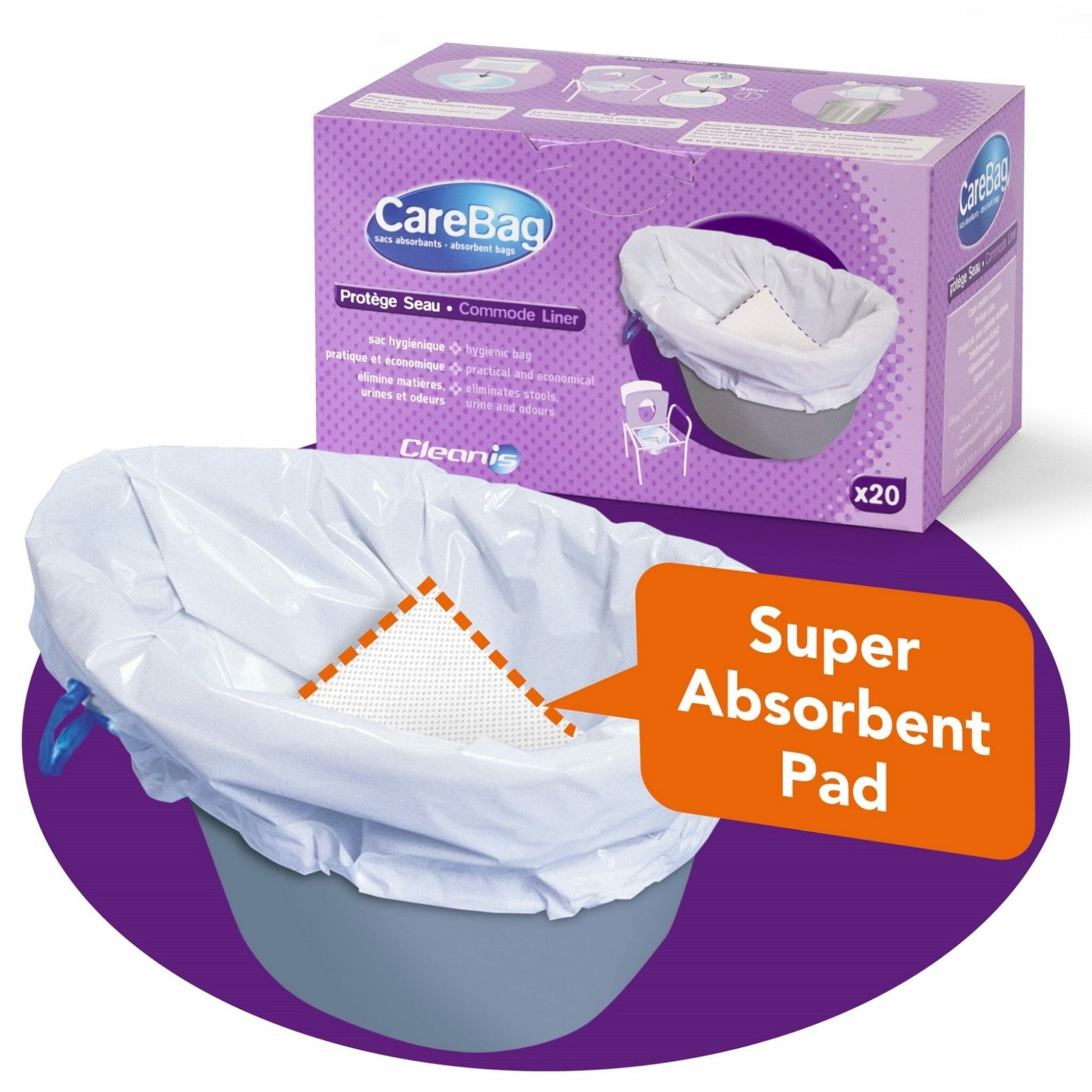 Carebag® Commode Pail Liners With Super-Absorbent Pad For Economical ...