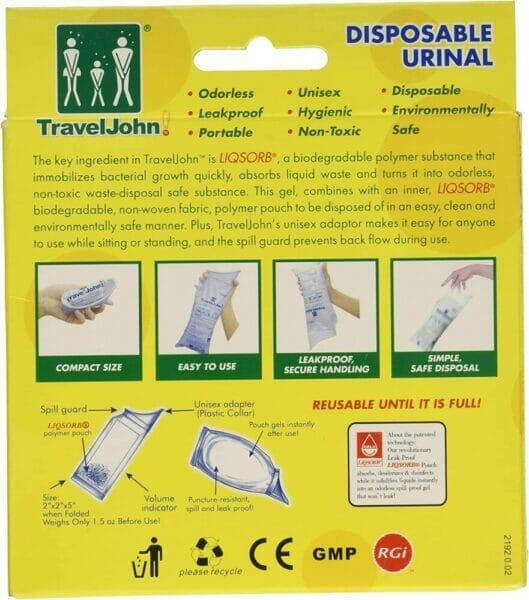TravelJohn Disposable Urinal (3 Pack) For Men, Women, And Children ...